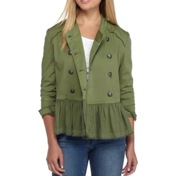 crown & ivy | Jackets & Coats | Crown Ivy Olive Green Linen Blend ...